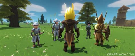 Knight Wizard And Elf In A Roblox Grassland Stable Diffusion Online