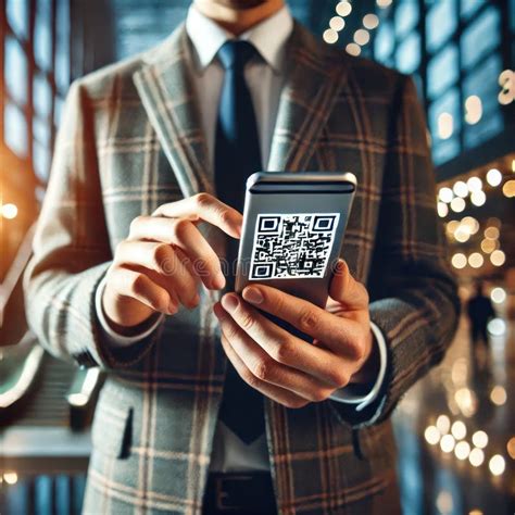 Businessman Scanning Qr Code On Smartphone In Modern Urban Setting Stock Illustration