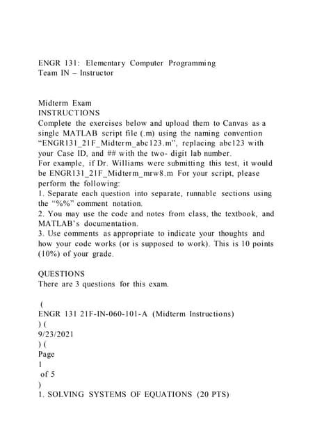 Engr 131 Elementary Computer Programmingteam In Instructor Pdf