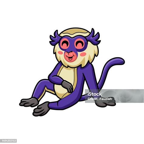 Ilustración De Lindo Mono Mona Dibujos Animados Sentado Y Más Vectores