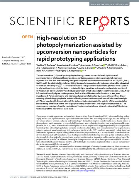 Pdf High Resolution 3d Photopolymerization Assisted By Upconversion Nanoparticles For Rapid