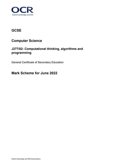 SOLUTION Gcse Ocr Computer Science Paper Markscheme Studypool
