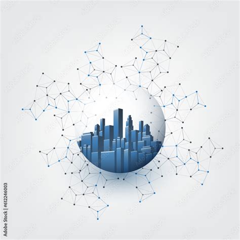 Futuristic Smart City Iot And Cloud Computing Design Concept With Polygonal Mesh Cluster And