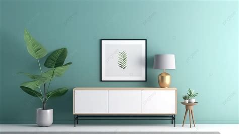 파란색 벽 배경에 녹색 캐비닛과 모형 프레임이 있는 현대적인 인테리어의 세련된 3d 렌더링 벽 갤러리 벽 블루 룸 배경 일러스트 및 사진 무료 다운로드 Pngtree
