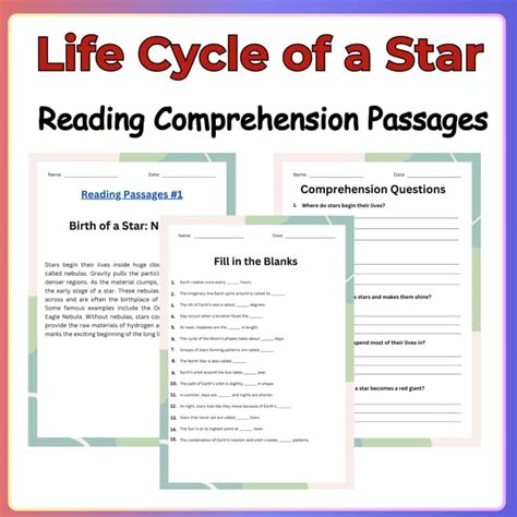 Life Cycle Of A Star Comprehensive Worksheet With Passages And Activities