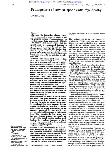 Pdf Pathogenesis Of Cervical Spondylotic Myelopathy