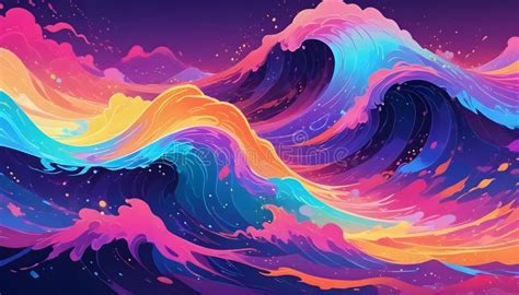 A Digital Art Piece Of Stylized Abstract Waves With Colorful Gradients The Waves Are Rendered