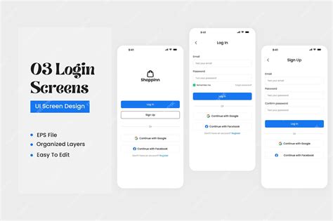 Premium Vector 3 Login Screen Ui Design Eps