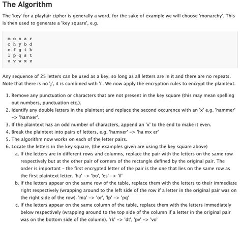 solved the algorithm the key for a playfair cipher is
