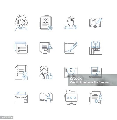 아카이브 및 기술 라인 아이콘 모음입니다 디지털화 보존 액세스 메타 데이터 큐레이션 혁신 처리 벡터 및 선형 그림 저장 협업