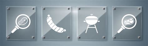 프라이팬 바비큐 그릴 소시지 스테이크 고기를 프라이팬에 넣습니다 정사각형 유리 패널 벡터 고기에 대한 스톡 벡터 아트 및 기타