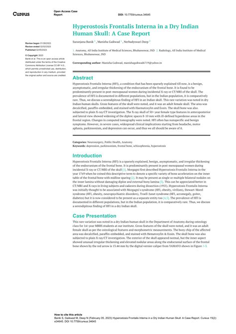 Pdf Hyperostosis Frontalis Interna In A Dry Indian Human Skull A Case Report
