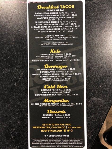 Online Menu Of Rusty Taco Restaurant Westminster Colorado Zmenu