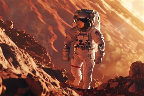Astronaut Doing Space Walk Mars Exploration Premium Ai Generated Image