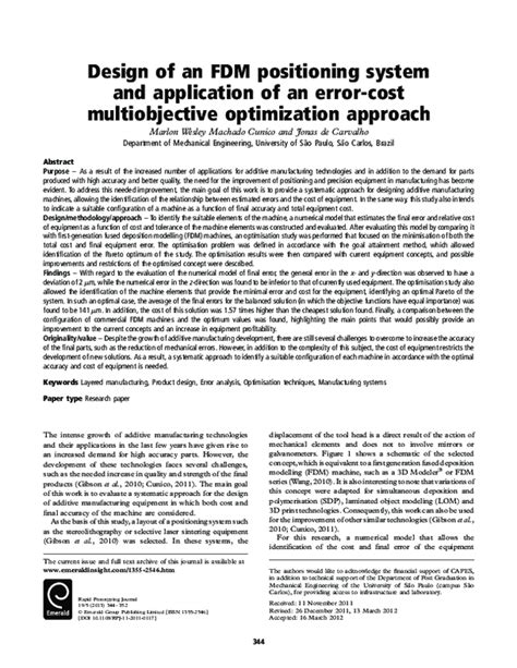 Pdf Design Of An Fdm Positioning System And Application Of An Error Cost Multiobjective