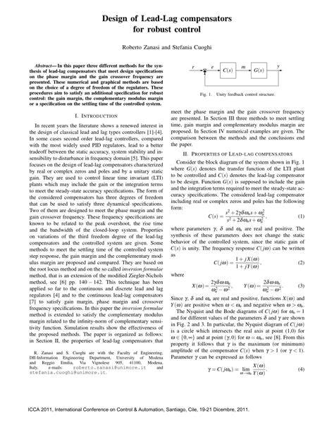 Pdf Design Of Lead Lag Compensators For Robust Control