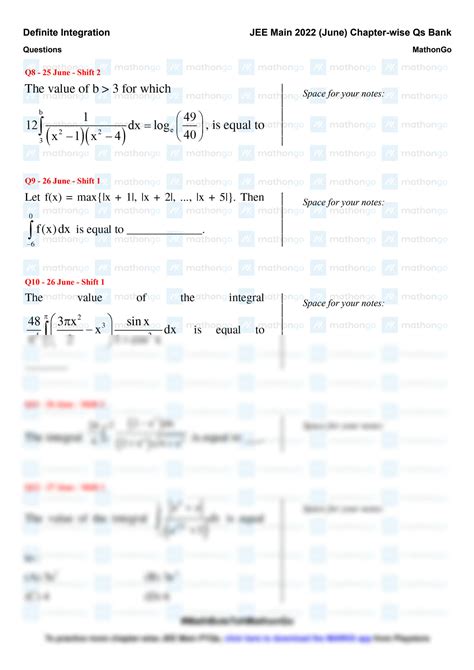 Solution Definite Integration Jee Main 2022 Chapter Wise Pyqs
