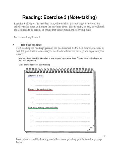 Reading Exercise 3 Note Taking Read The Headings Pdf