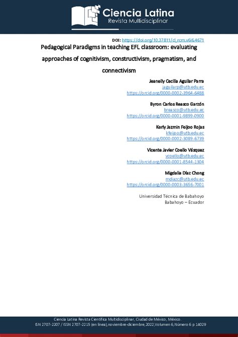 Pdf Pedagogical Paradigms In Teaching Efl Classroom Evaluating Approaches Of Cognitivism