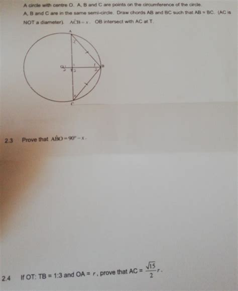 Solved A Circle With Centre O A B And C Are Points On The Circumference Of The Circle A B