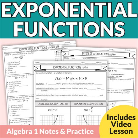 Exponential Functions Notes And Worksheets For 8th 11th Grade Algebra