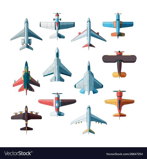 Planes Top View Jet Military Aircraft Flat Vector Image