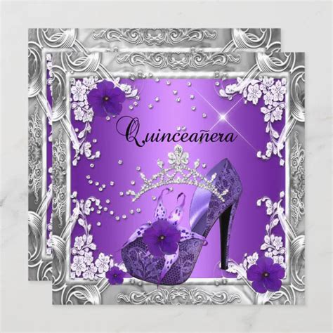 Quinceanera 15 Birthday Party Purple Silver Invitation Zazzle