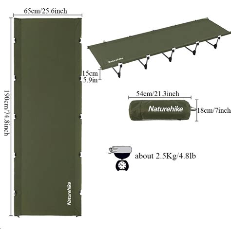 Раскладушка Naturehike Xjc05 190х65х15 см до150 кг темно зеленая