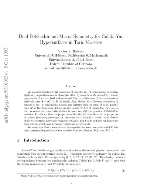 Pdf Dual Polyhedra And Mirror Symmetry For Calabi Yau Hypersurfaces In Toric Varieties