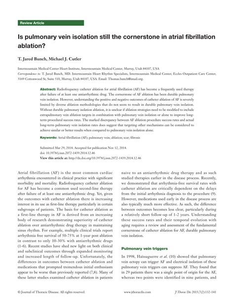 Pdf Is Pulmonary Vein Isolation Still The Cornerstone In Atrial Fibrillation Ablation