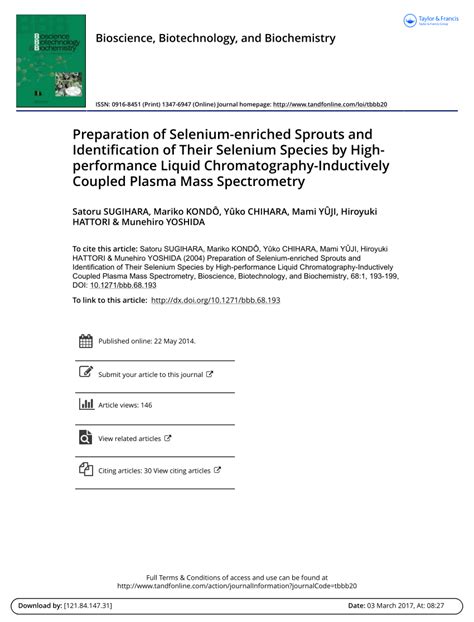 (PDF) Preparation of Selenium-enriched Sprouts and Identification of Their Selenium Species by ...