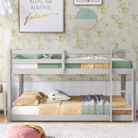 Harriet Bee Wood Twin Over Twin Floor Bunk Bed With Ladder Twin Size