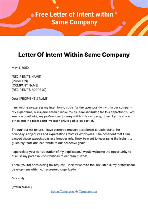Free Letter Of Intent Within Same Company Template To Edit Online