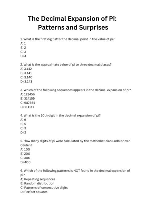 30 Quiz Questions — The Decimal Expansion Of Pi Patterns And Surprises