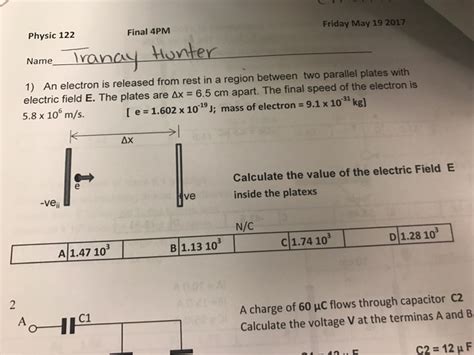 Solved An Electron Is Released From Rest In A Region Between