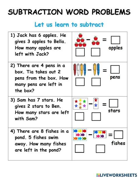 Subtraction Word Problems Online Worksheet Subtraction Word Problems