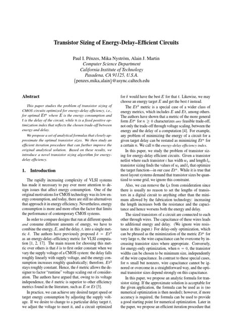 Transistor Sizing Of Energy Delay Efficient Circuits Pdf Mathematical Optimization