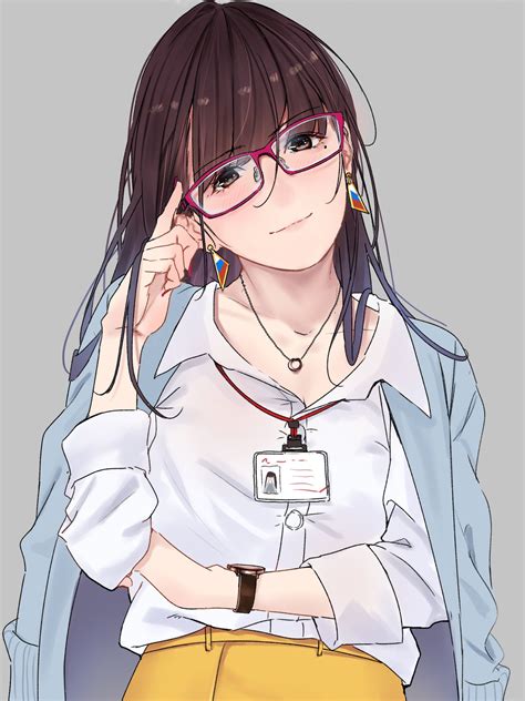 Safebooru 1girl Adjusting Eyewear Bangs Blazer Blush Brown Eyes Brown
