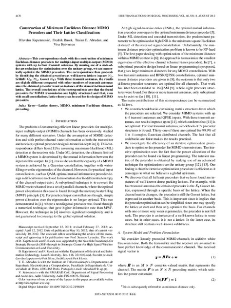 Pdf Construction Of Minimum Euclidean Distance Mimo Precoders And
