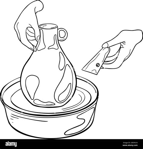 Womens Hands Using Pottery Tools For Making Clay Pot Ink Silhouette