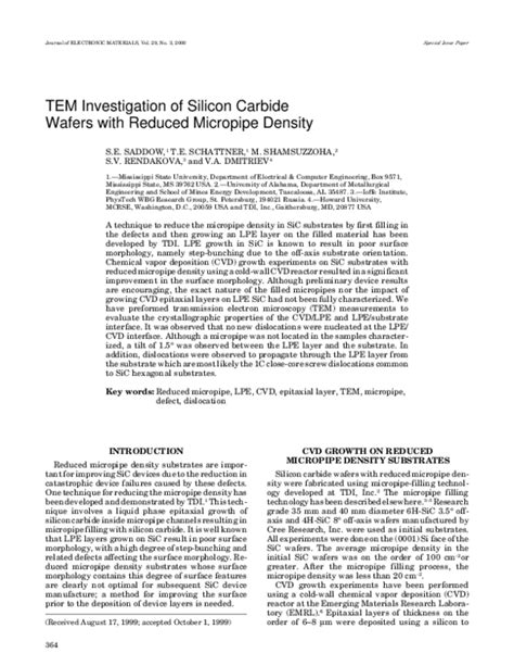 Pdf Tem Investigation Of Silicon Carbide Wafers With Reduced Micropipe Density