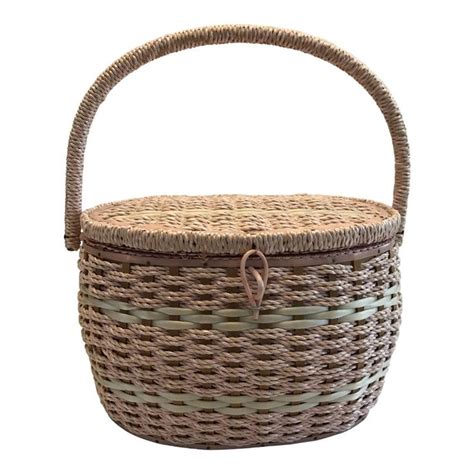 Vintage Oval Woven Weave Wicker Sewing Basket Wicker Sewing Basket