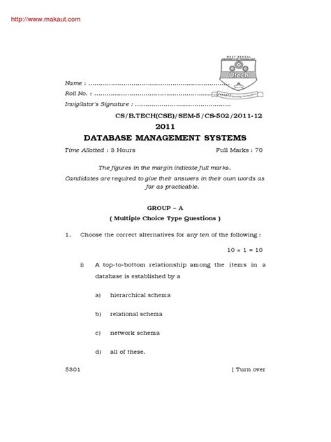 database management systems cs b tech cse sem 5 cs 502 2011 12