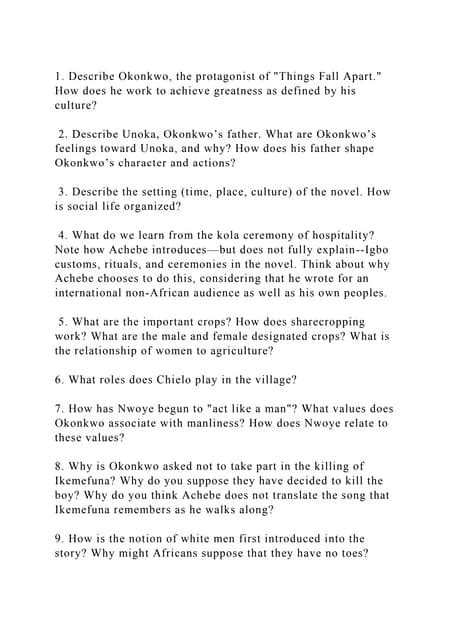 1 Describe Okonkwo The Protagonist Of Things Fall Apart How Doedocx