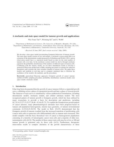 A Stochastic And State Space Model For Tumour Growth And Applications