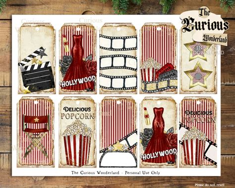 Vintage Movie Junk Journal Ephemera Films Pack Digital Download Tags