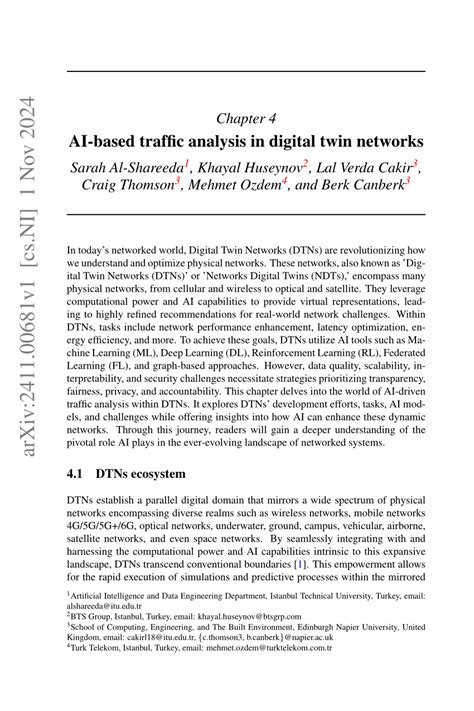 Pdf Ai Based Traffic Analysis In Digital Twin Networks