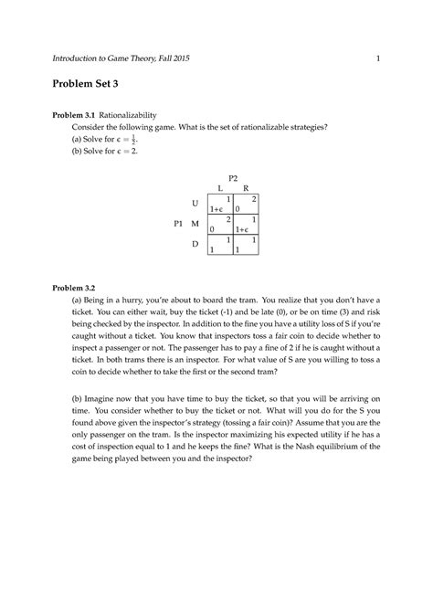 Game Theory Exercise 3 Introduction To Game Theory Fall 2015 1 Problem Set 3 Problem 3
