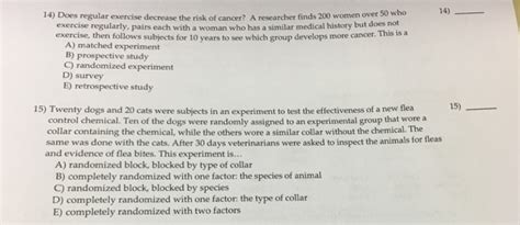 Solved Does Regular Exercise Decrease The Risk Of Chegg