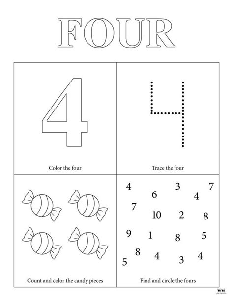 Number 4 Worksheets For Kindergarten